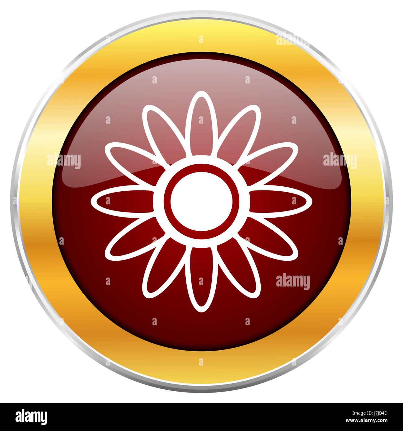 Flower red web icon with golden border isolated on white background ...