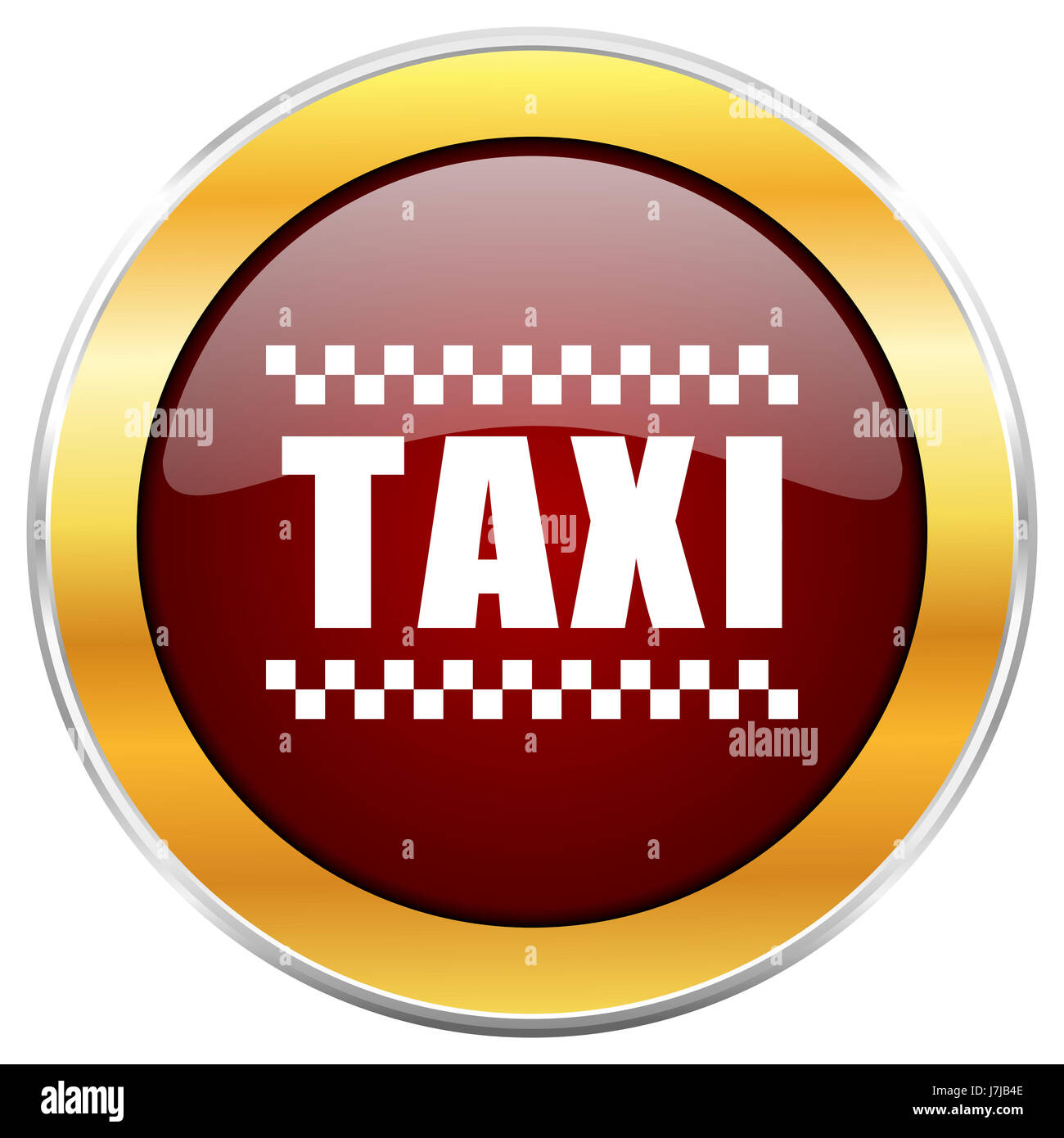 Taxi red web icon with golden border isolated on white background ...