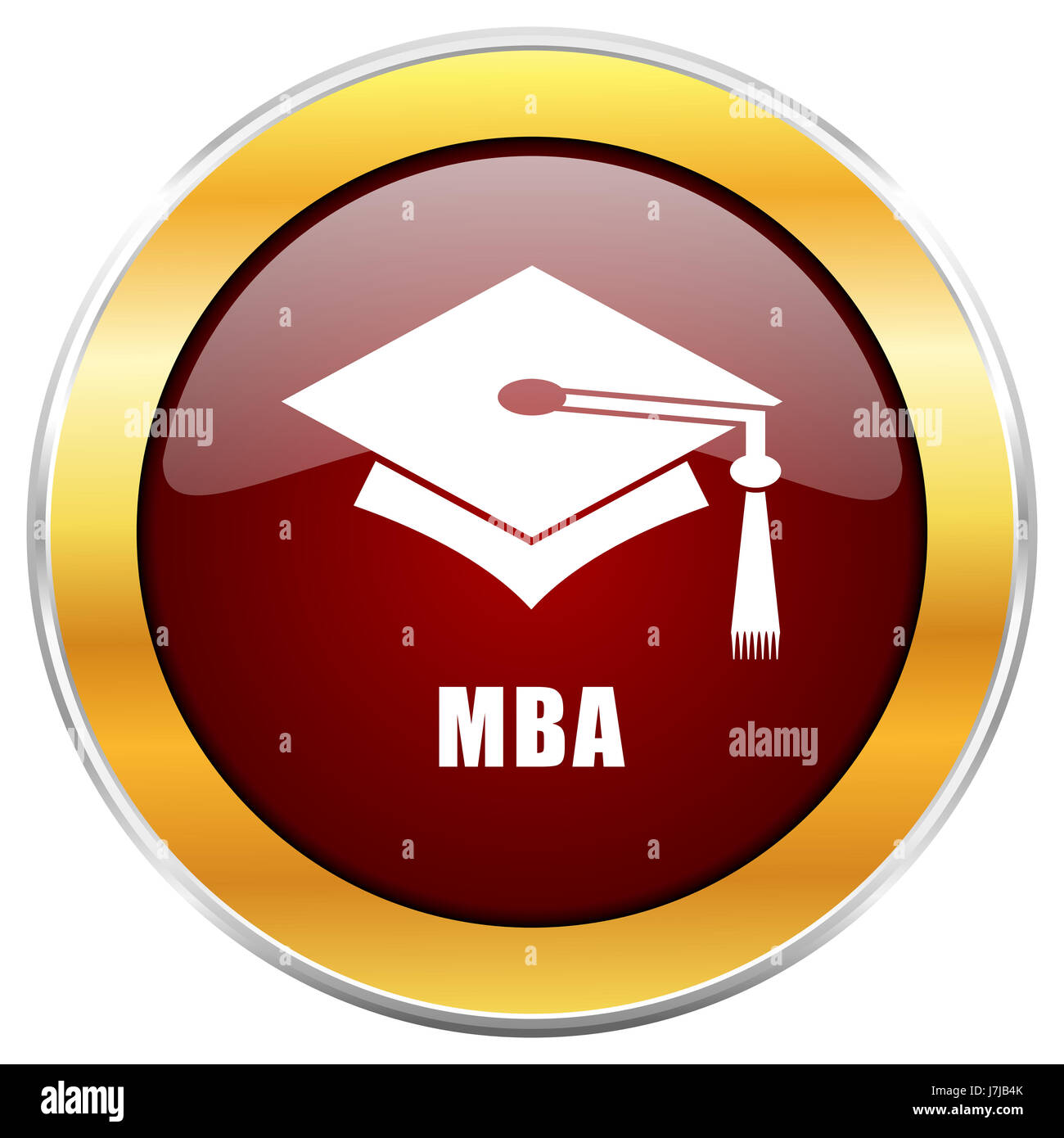 Mba red web icon with golden border isolated on white background. Round ...