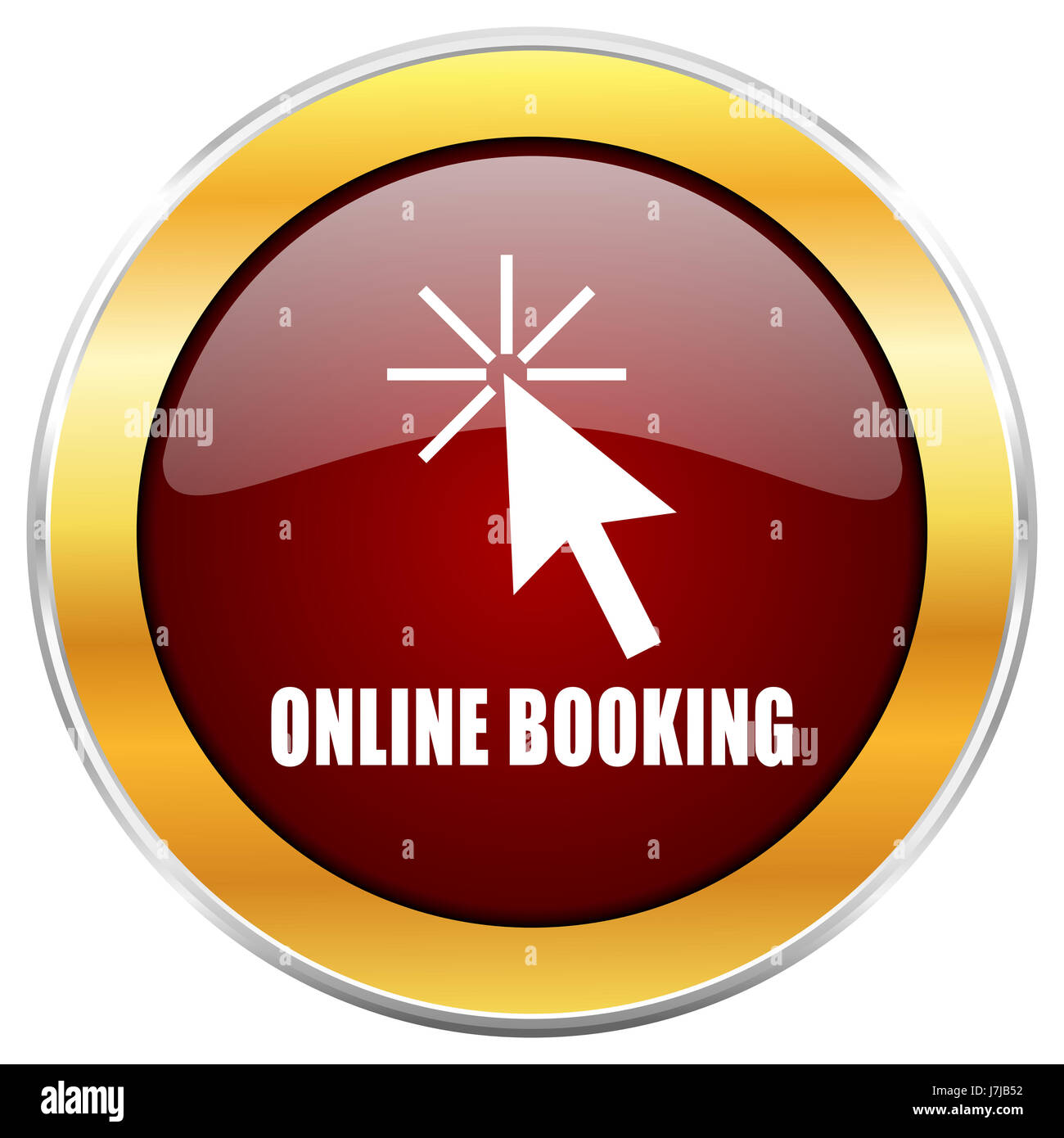 Online booking red web icon with golden border isolated on white ...