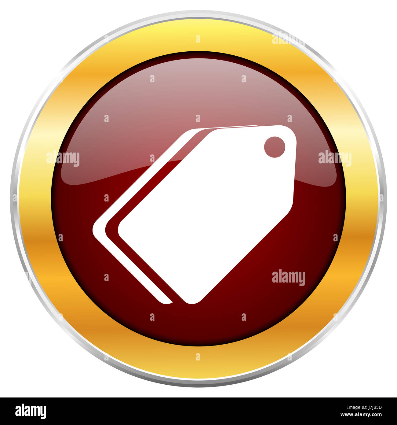 Label ticket red web icon with golden border isolated on white ...
