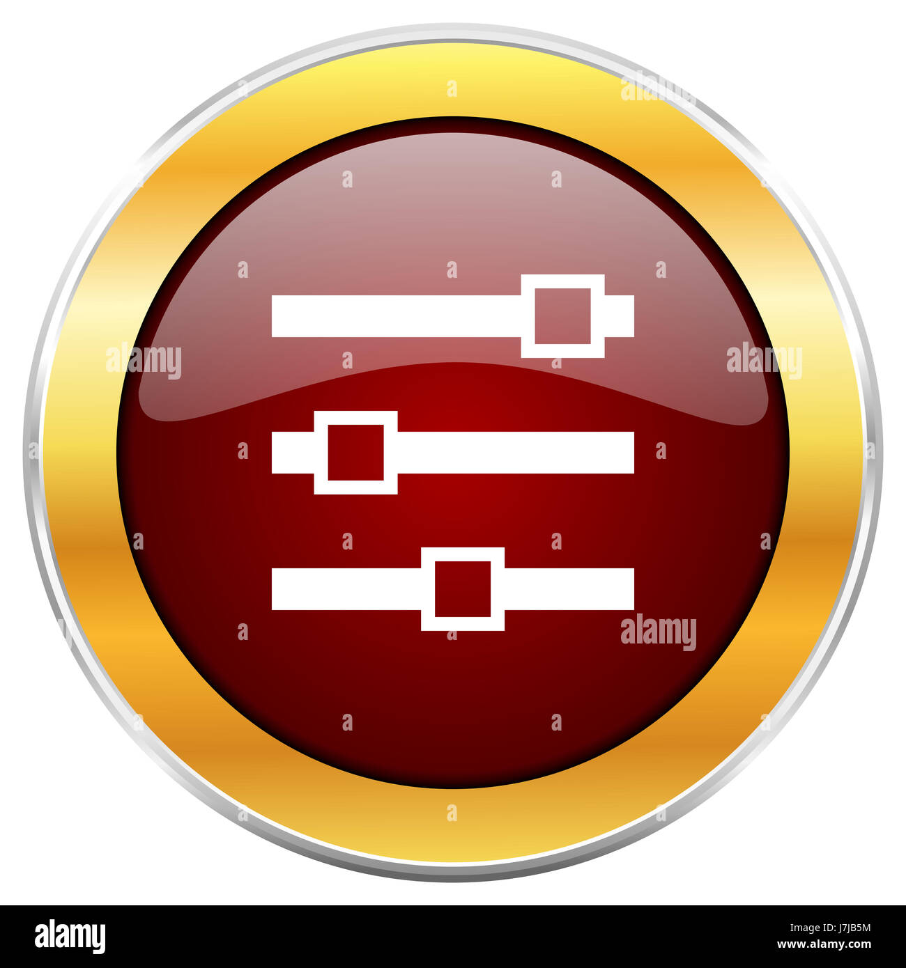 Slider red web icon with golden border isolated on white background ...