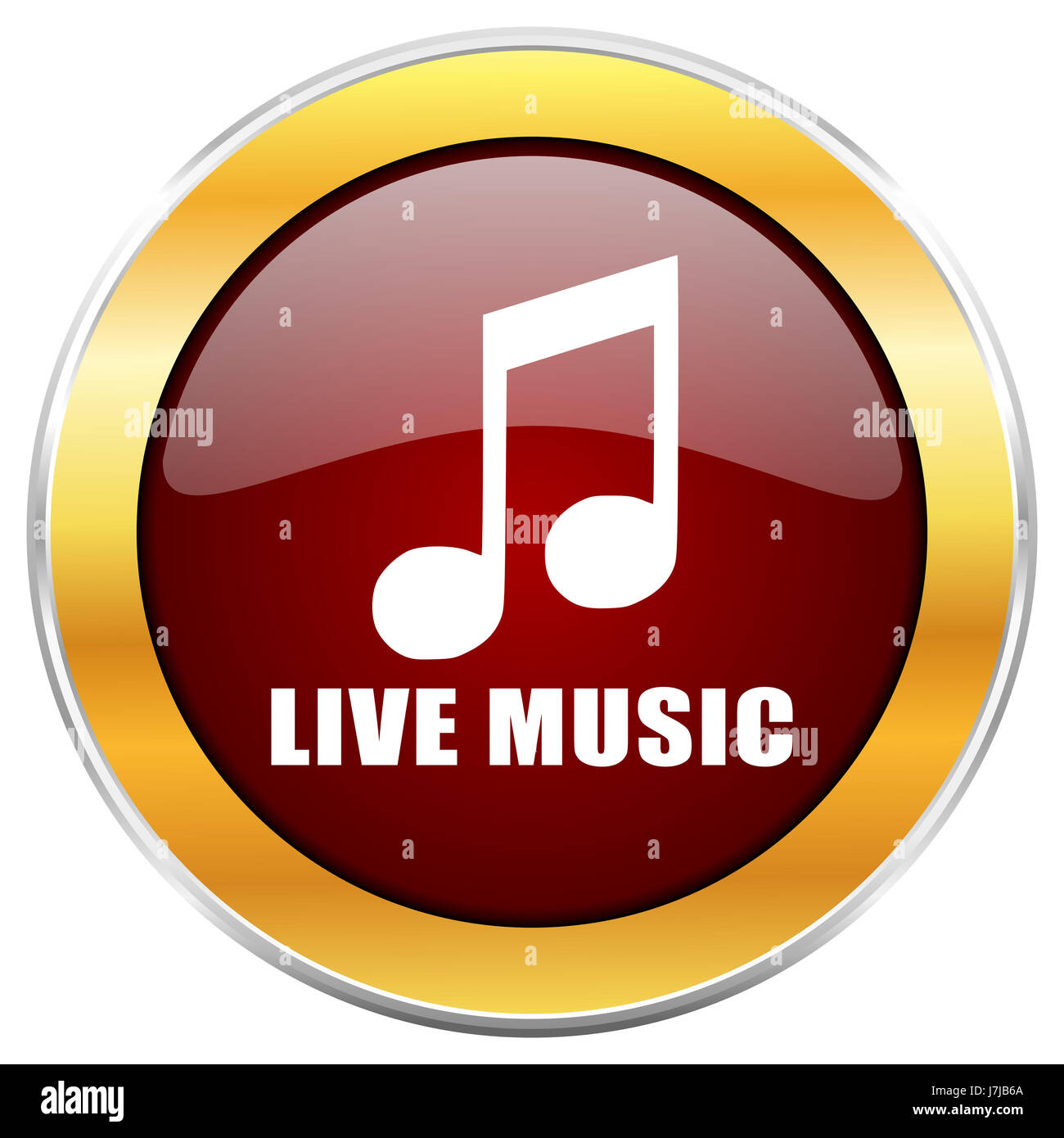 Live music red web icon with golden border isolated on white background ...