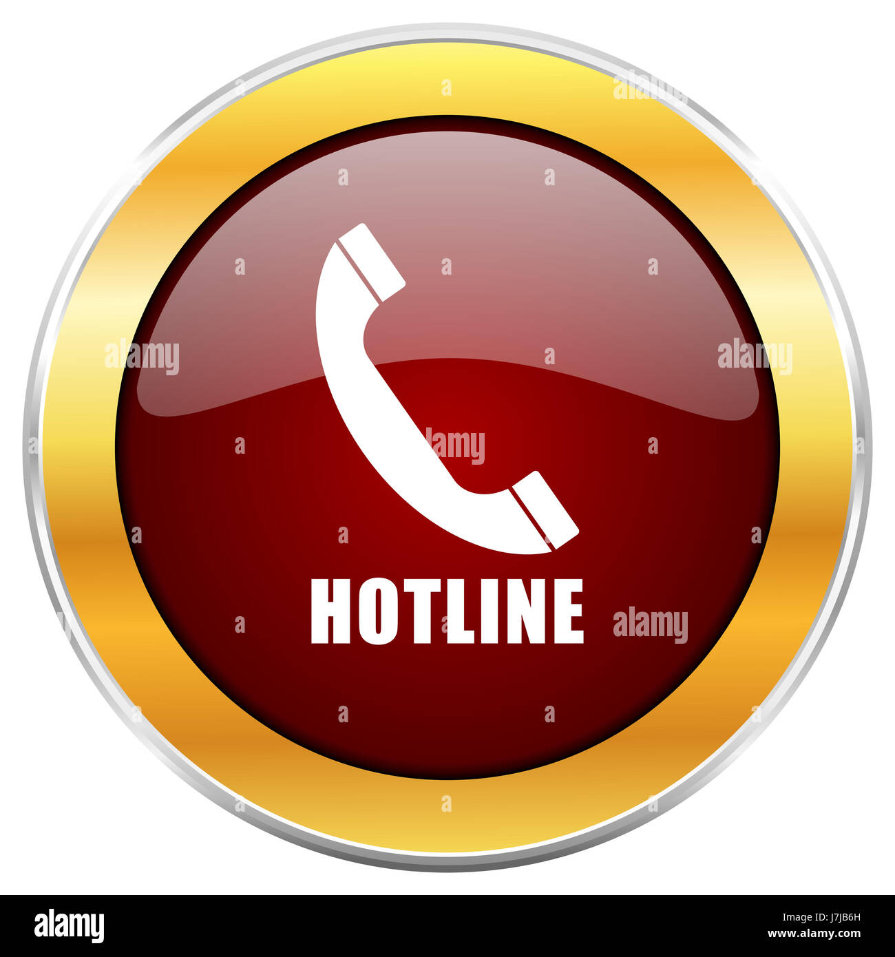 Hotline red web icon with golden border isolated on white background ...