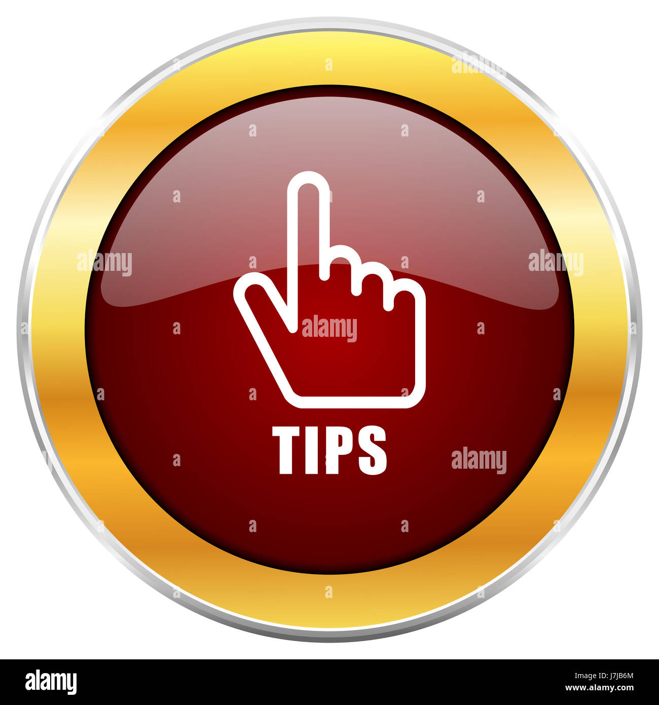 Tips red web icon with golden border isolated on white background ...