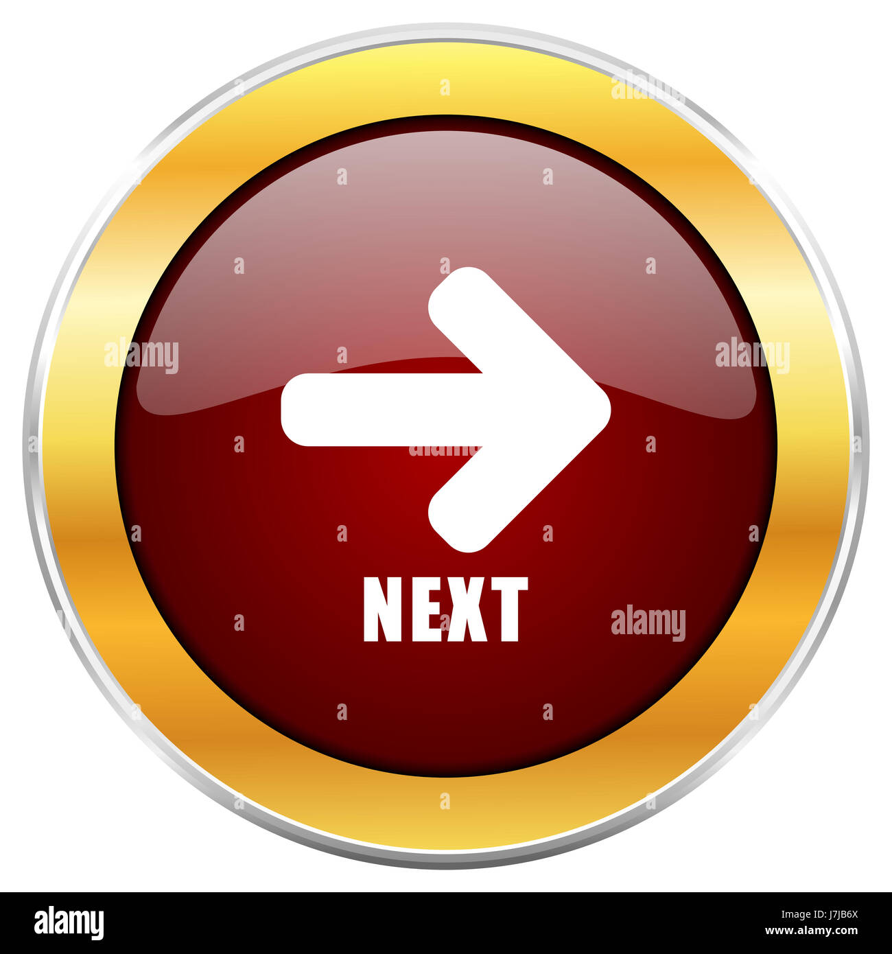 Next red web icon with golden border isolated on white background ...