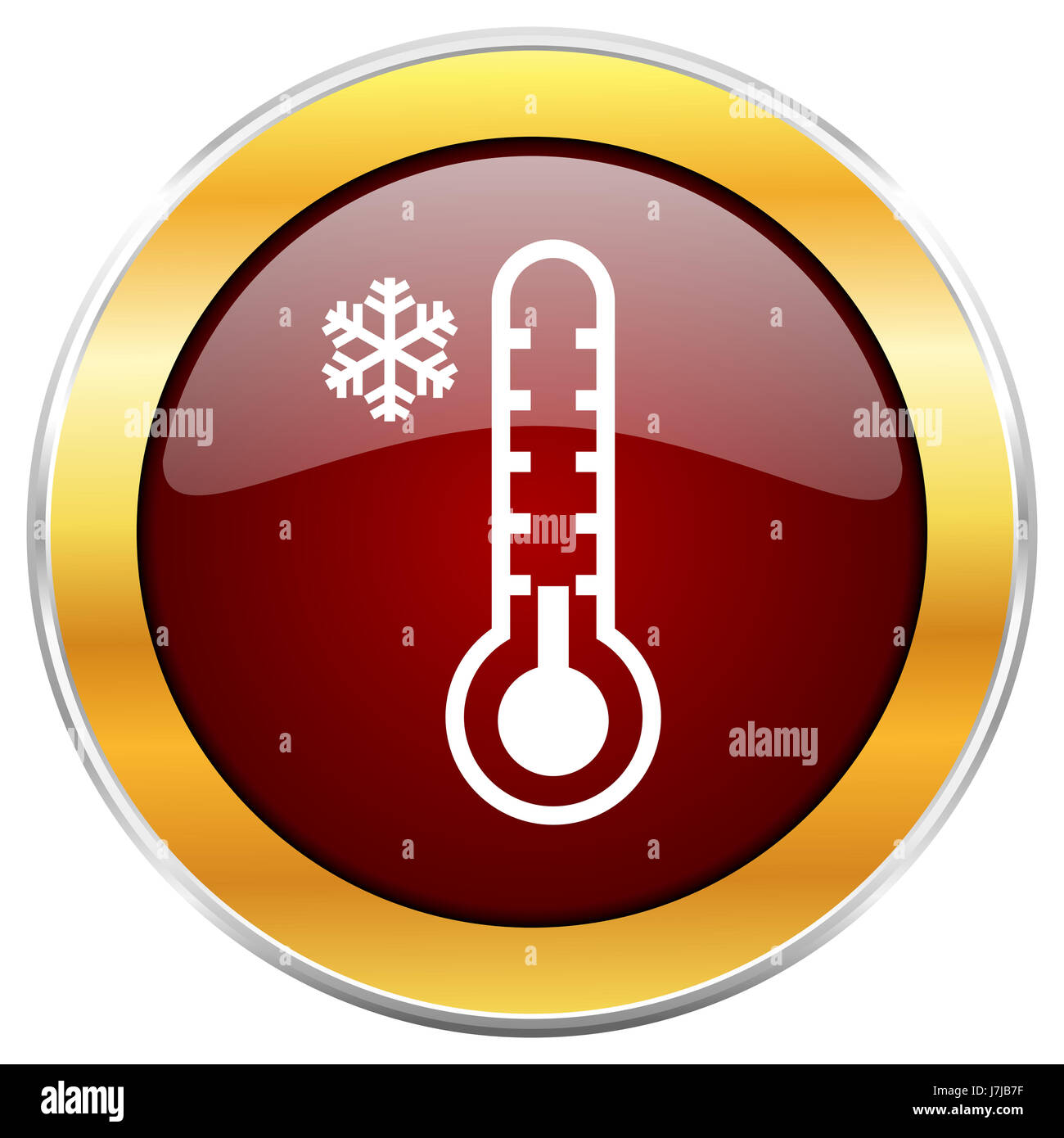 Cold thermometer red web icon with golden border isolated on white ...