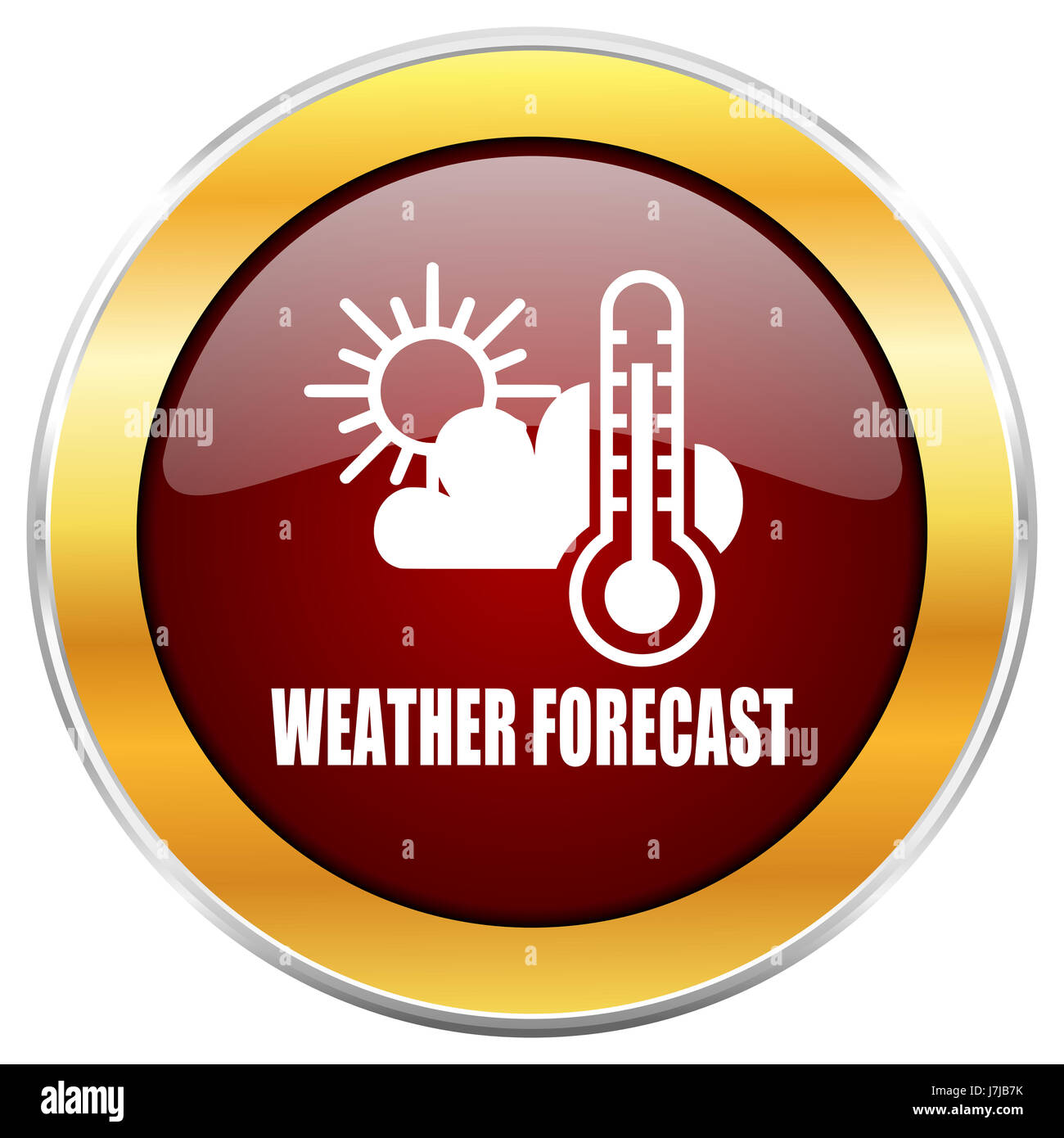 Weather forecast red web icon with golden border isolated on white ...