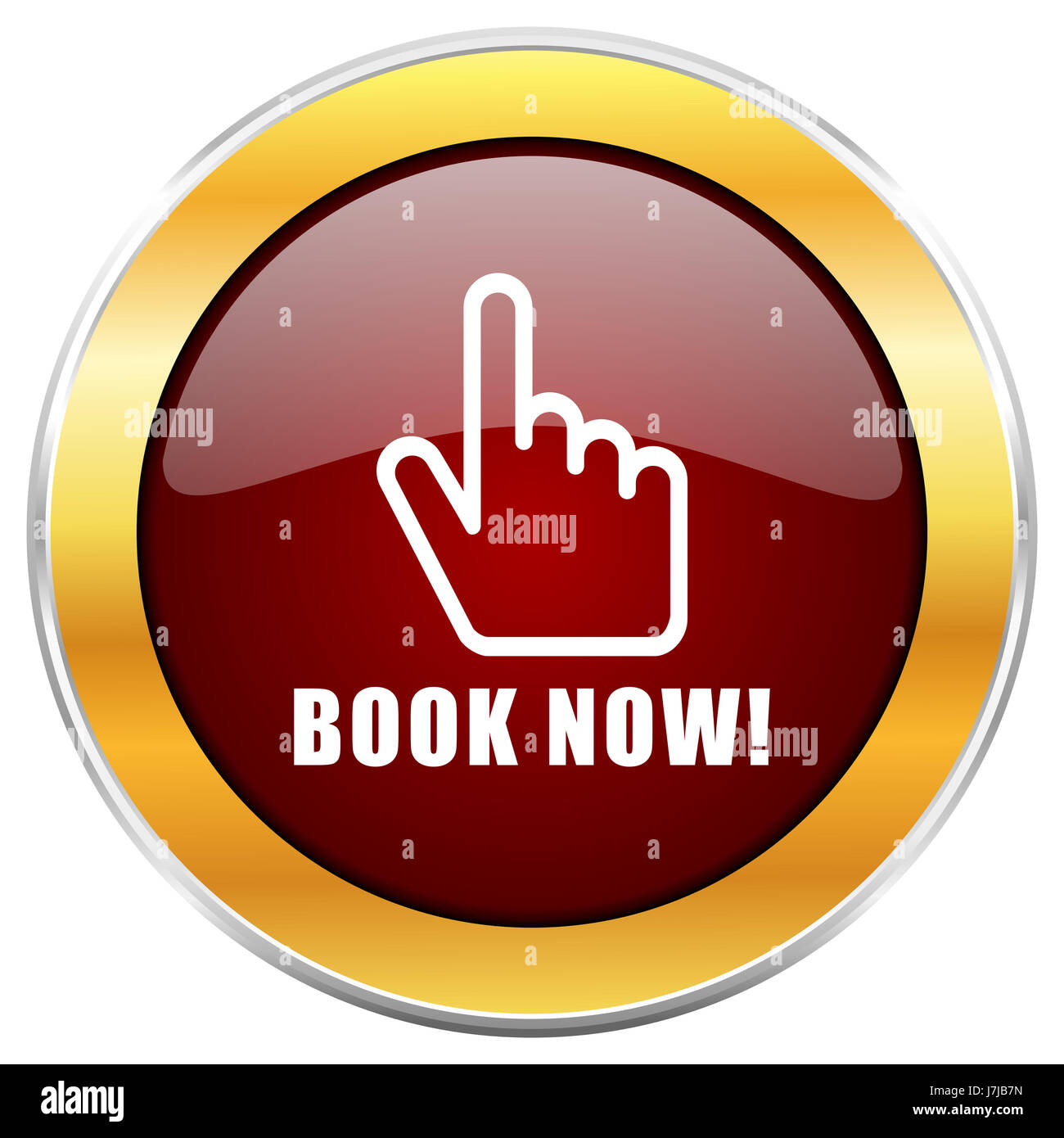 Book now red web icon with golden border isolated on white background ...