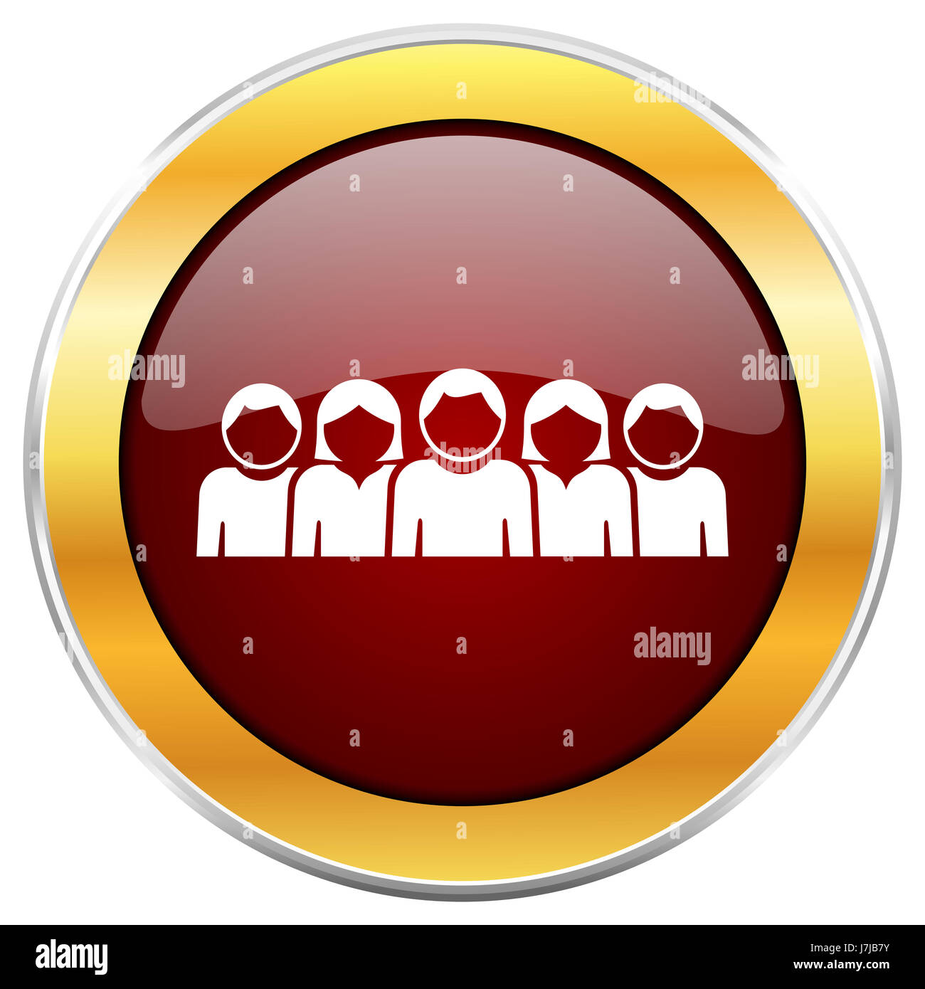 People red web icon with golden border isolated on white background ...