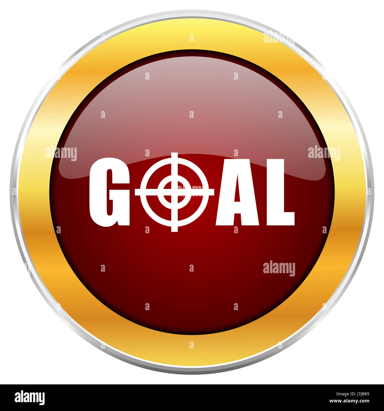 Goal red web icon with golden border isolated on white background ...