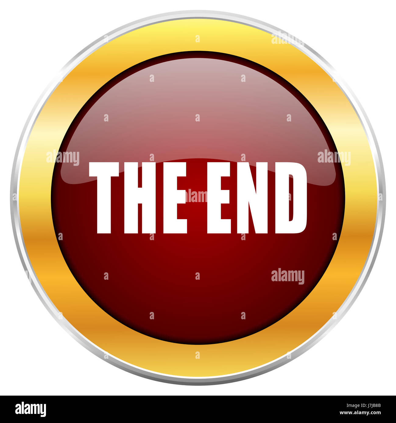 The end red web icon with golden border isolated on white background ...