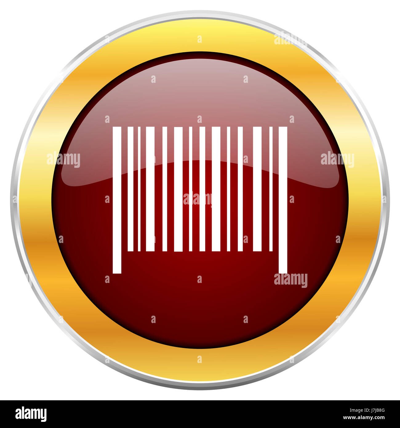 Barcode red web icon with golden border isolated on white background ...