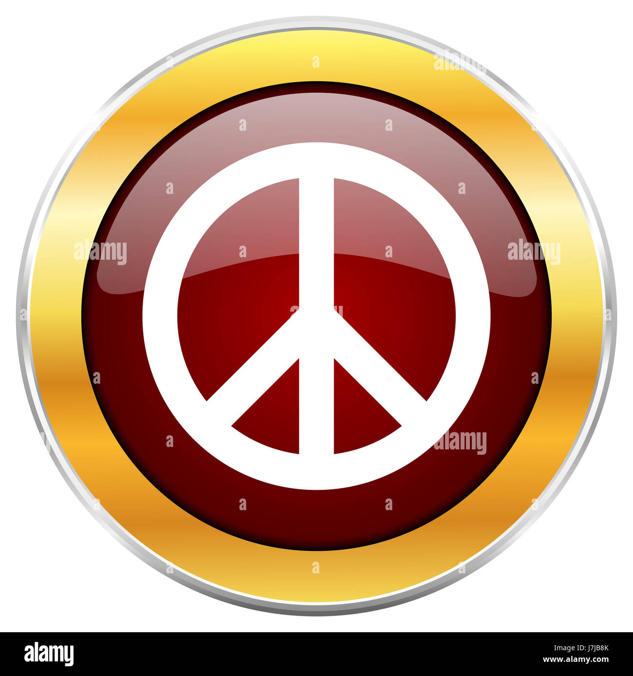 Peace red web icon with golden border isolated on white background ...