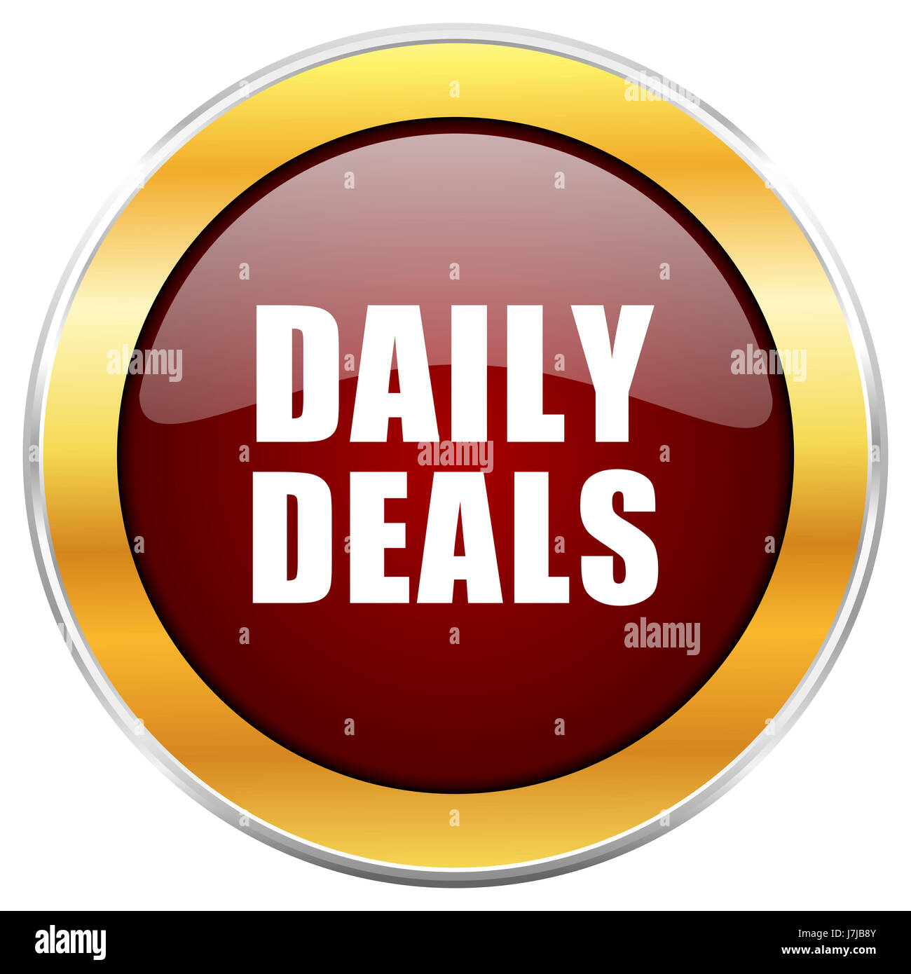 Daily deal red web icon with golden border isolated on white background ...