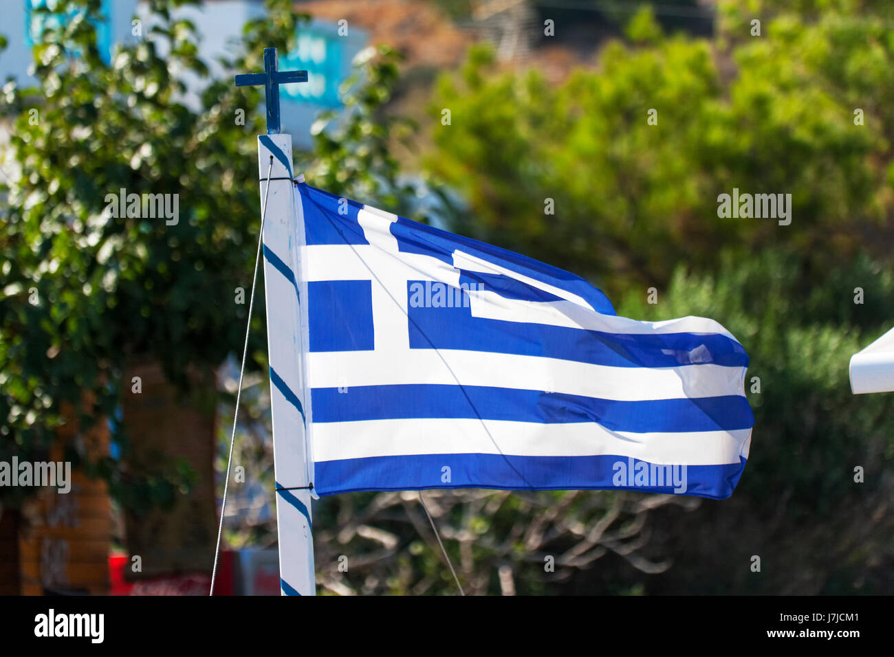 Greek flags, waving in the wind, Crete, Greece, Europe Stock Photo - Alamy
