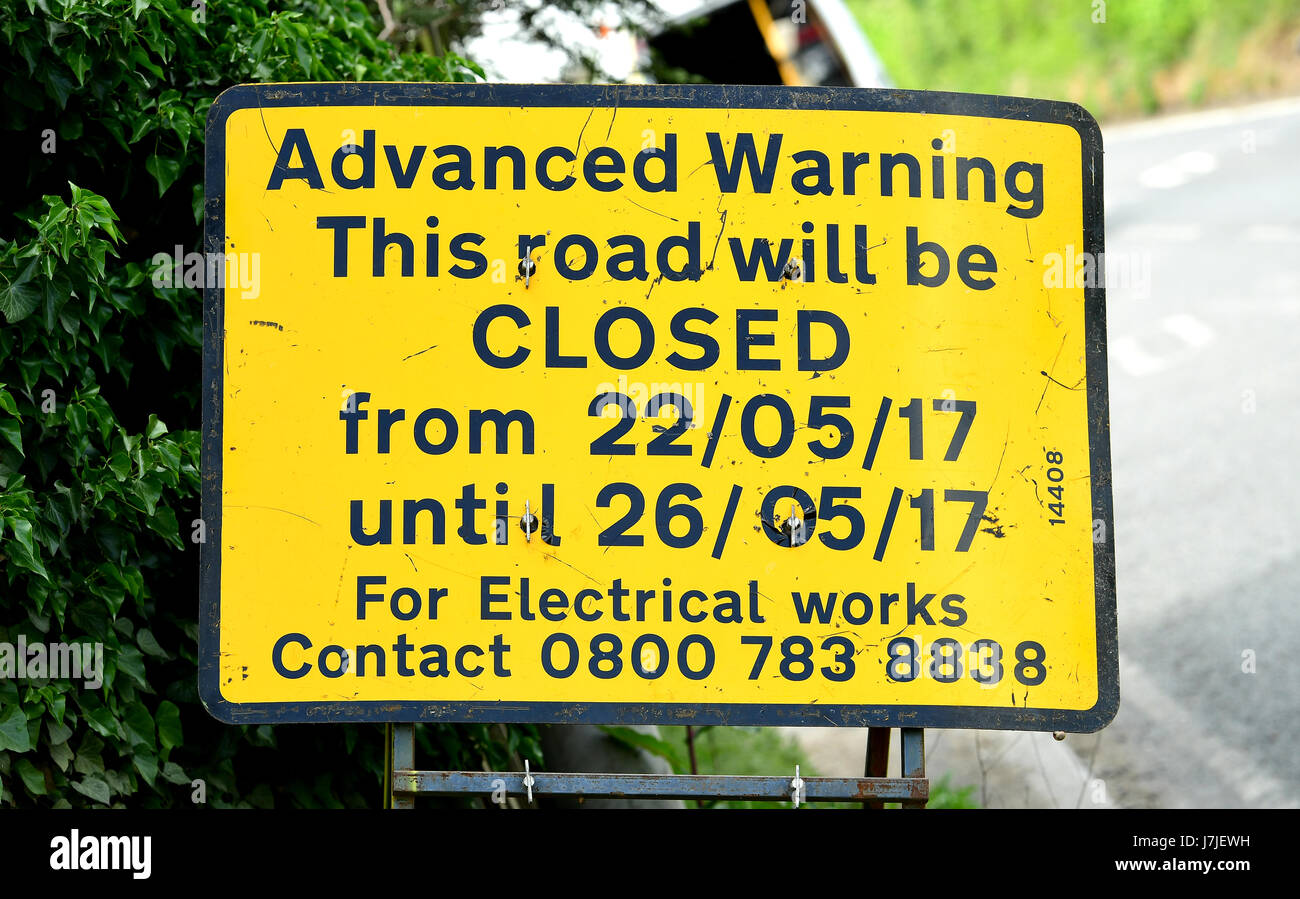 General view of a road works warning sign, London Stock Photo - Alamy