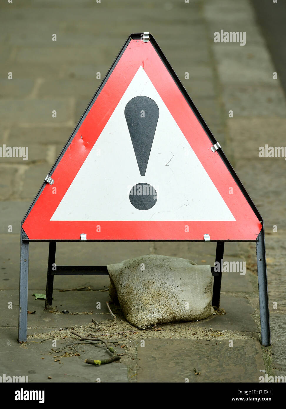 General view of a warning danger ahead sign, London Stock Photo - Alamy