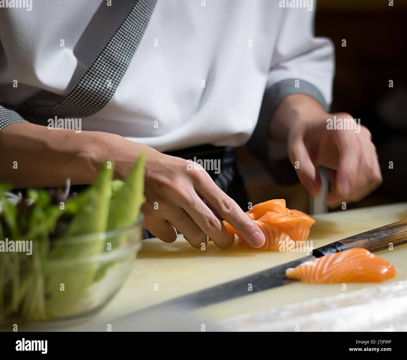 Chef Japanese cuisine in hotel or restaurant kitchen cooking, only ...