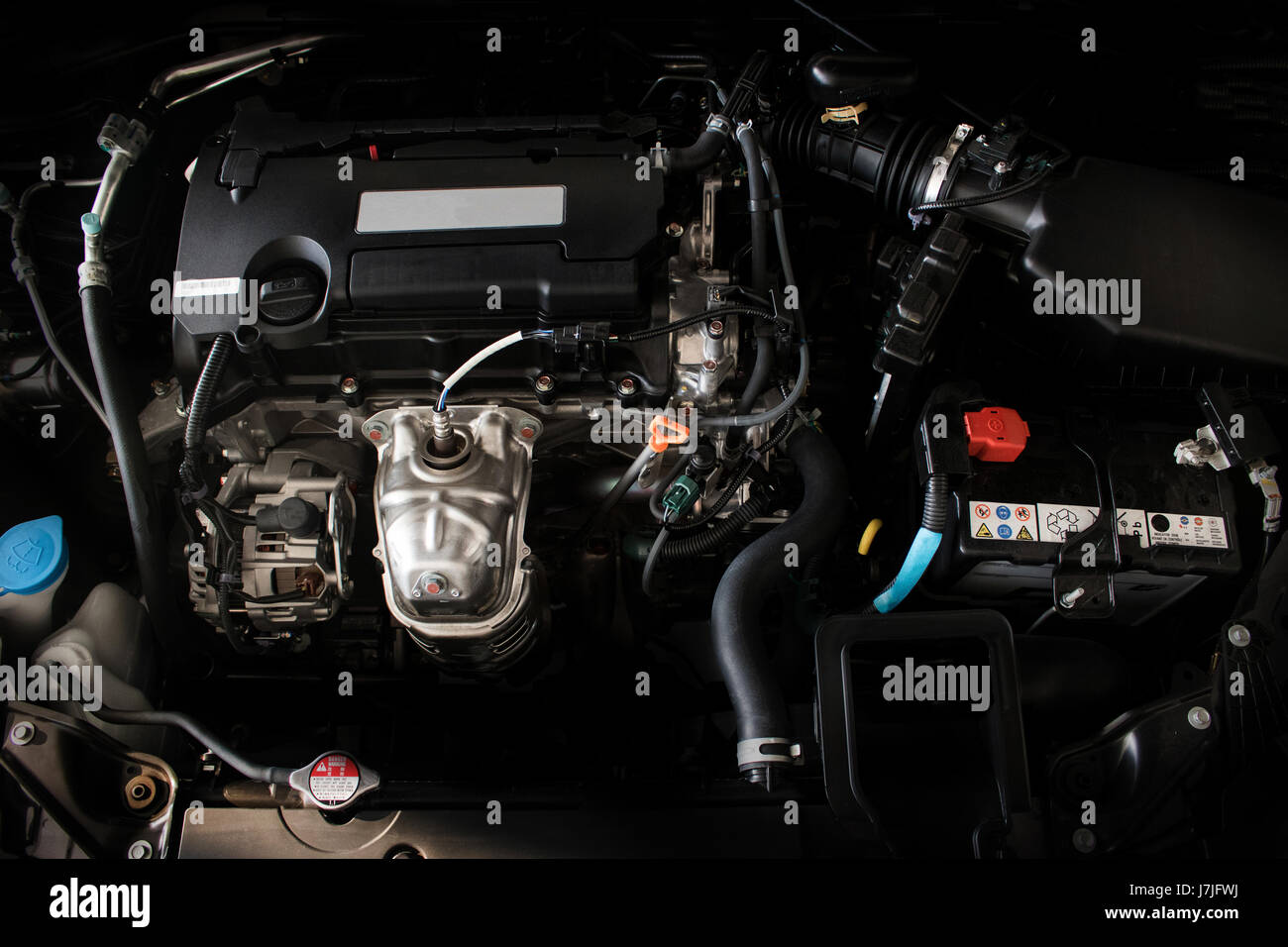 Close up detail of new car engine The powerful engine of a car ...