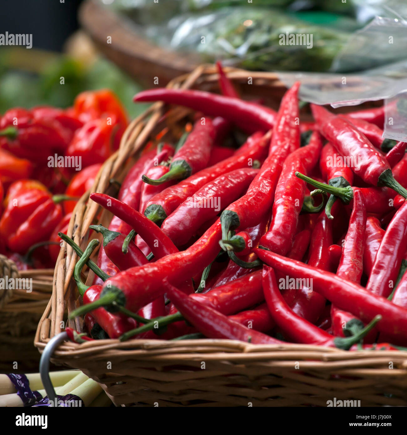 Basket of red chili peppers on the Borough market in London Stock Photo ...