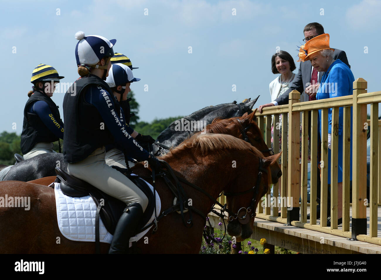 Queen Elizabeth II, as Duke of Lancaster, during a visit to Eland Lodge ...