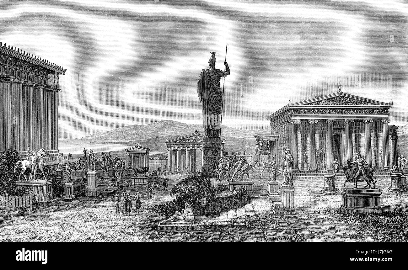 Reconstruction of the Acropolis of Athens, Greece, Europe Stock Photo ...