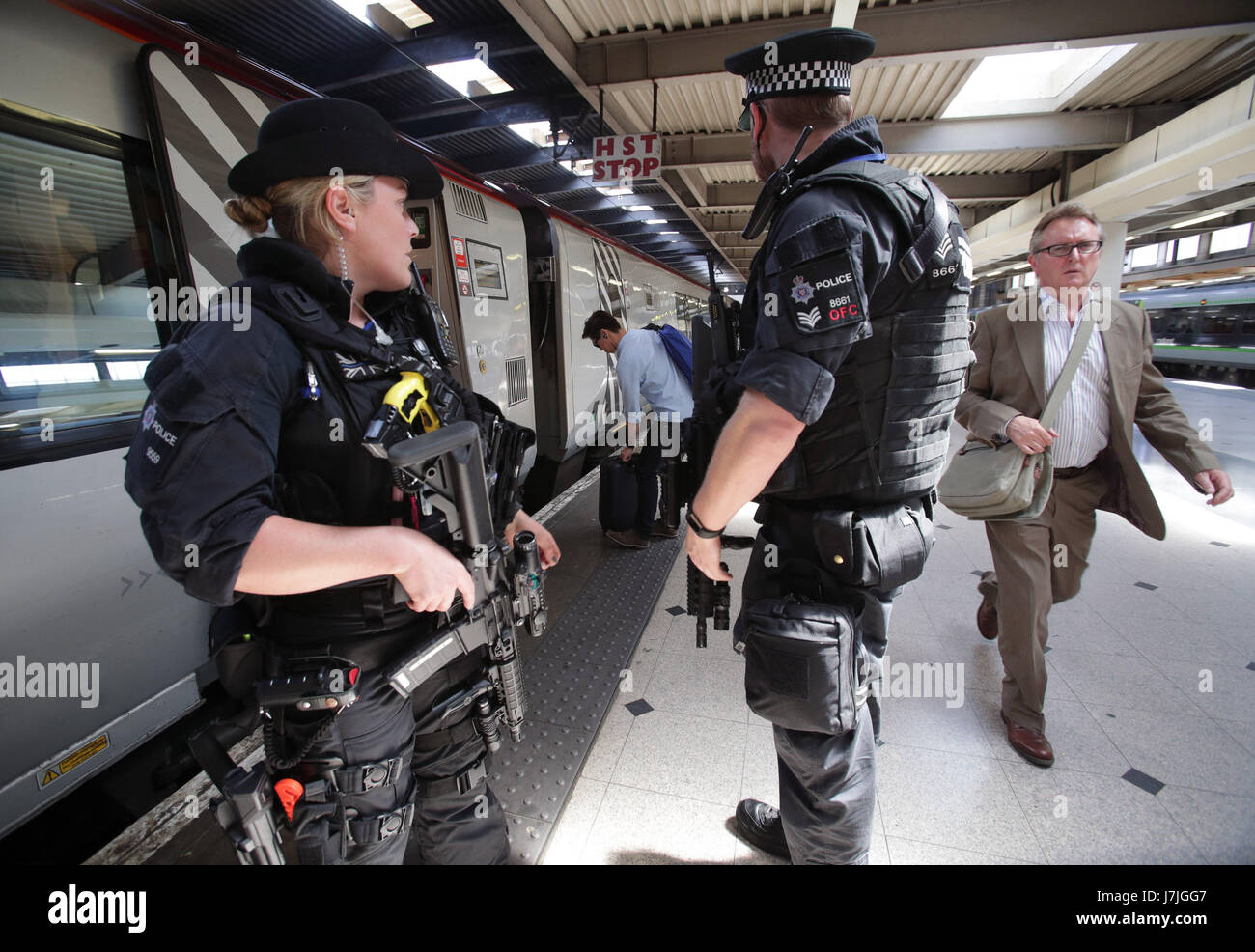 Armed British Transport Police Specialist Operations officers on the ...