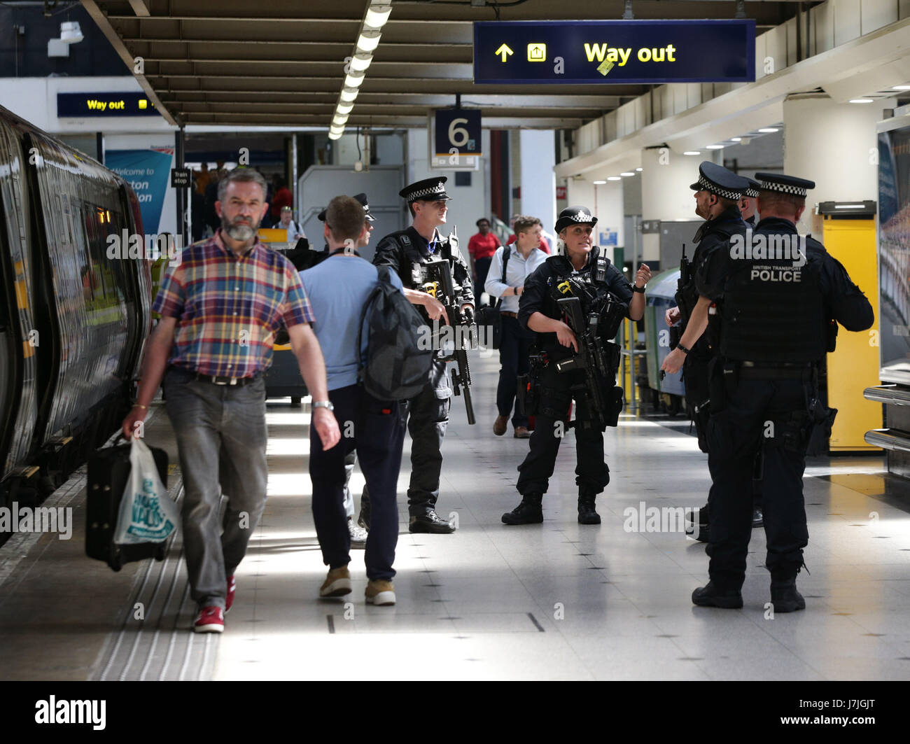 Armed British Transport Police Specialist Operations officers on the ...