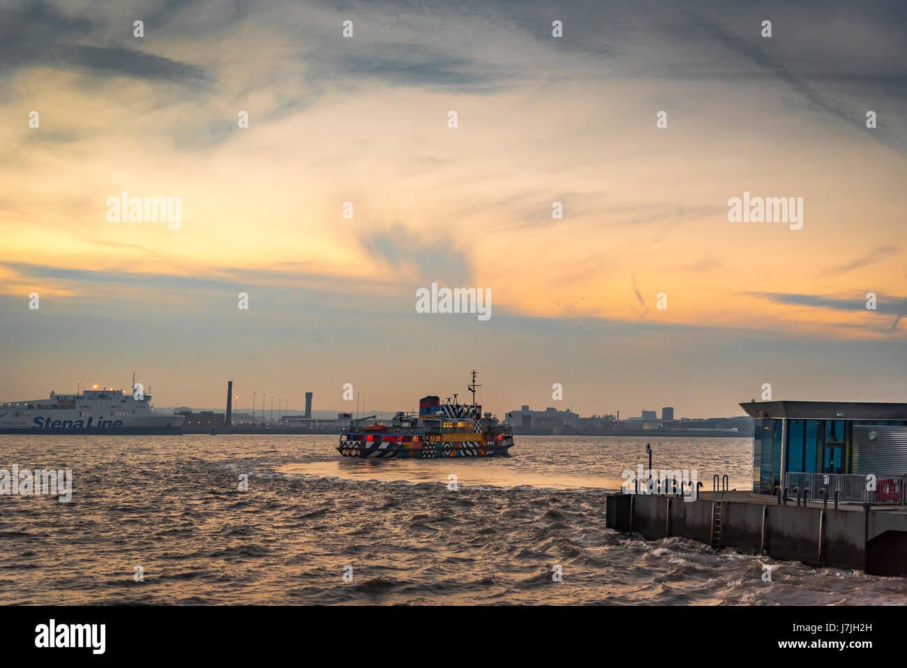 Mersey ferry boat sunset evening golden Stock Photo - Alamy