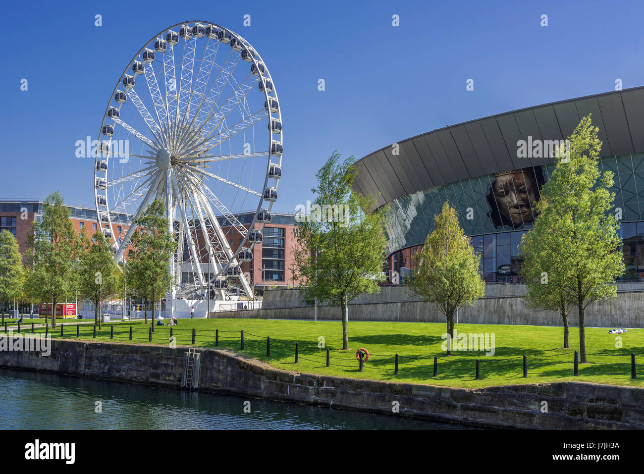 The big wheel and Echo Arena at the Albert Dock complex in Liverpool ...