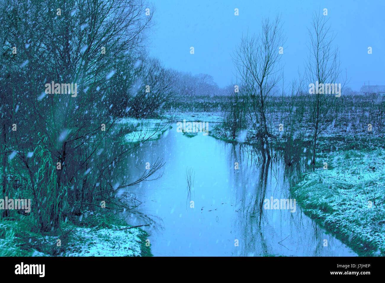 First snow over brook in the night Stock Photo - Alamy