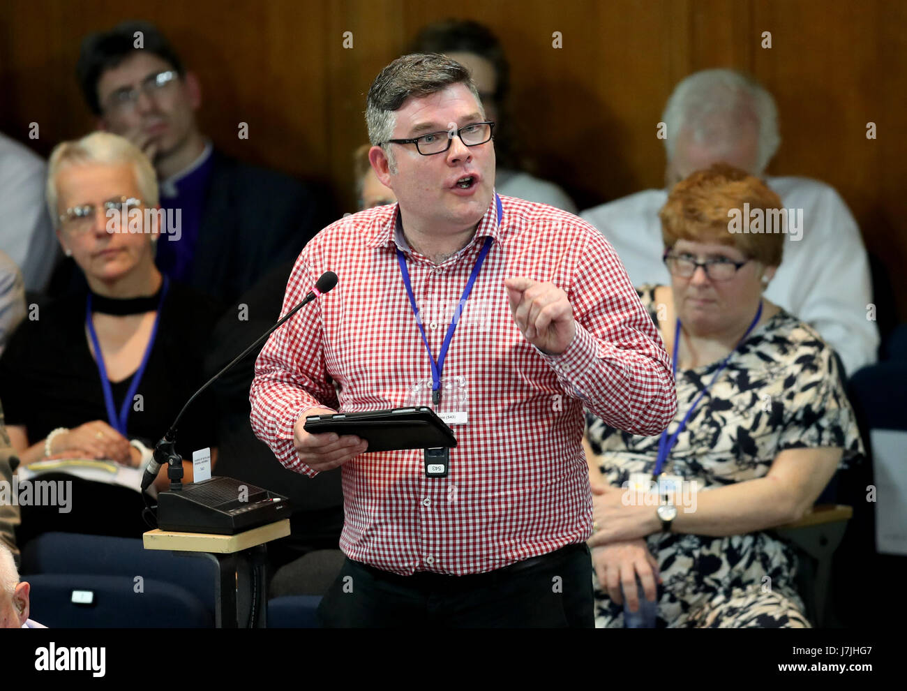 Openly gay minister Rev Scott Rennie speaks during the General Assembly ...