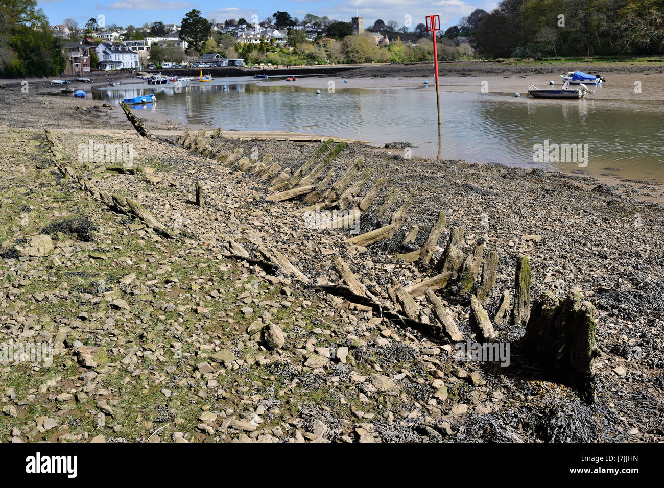The remains of the Brixham Sailing Trawler BM16 "The Glory" beside the ...