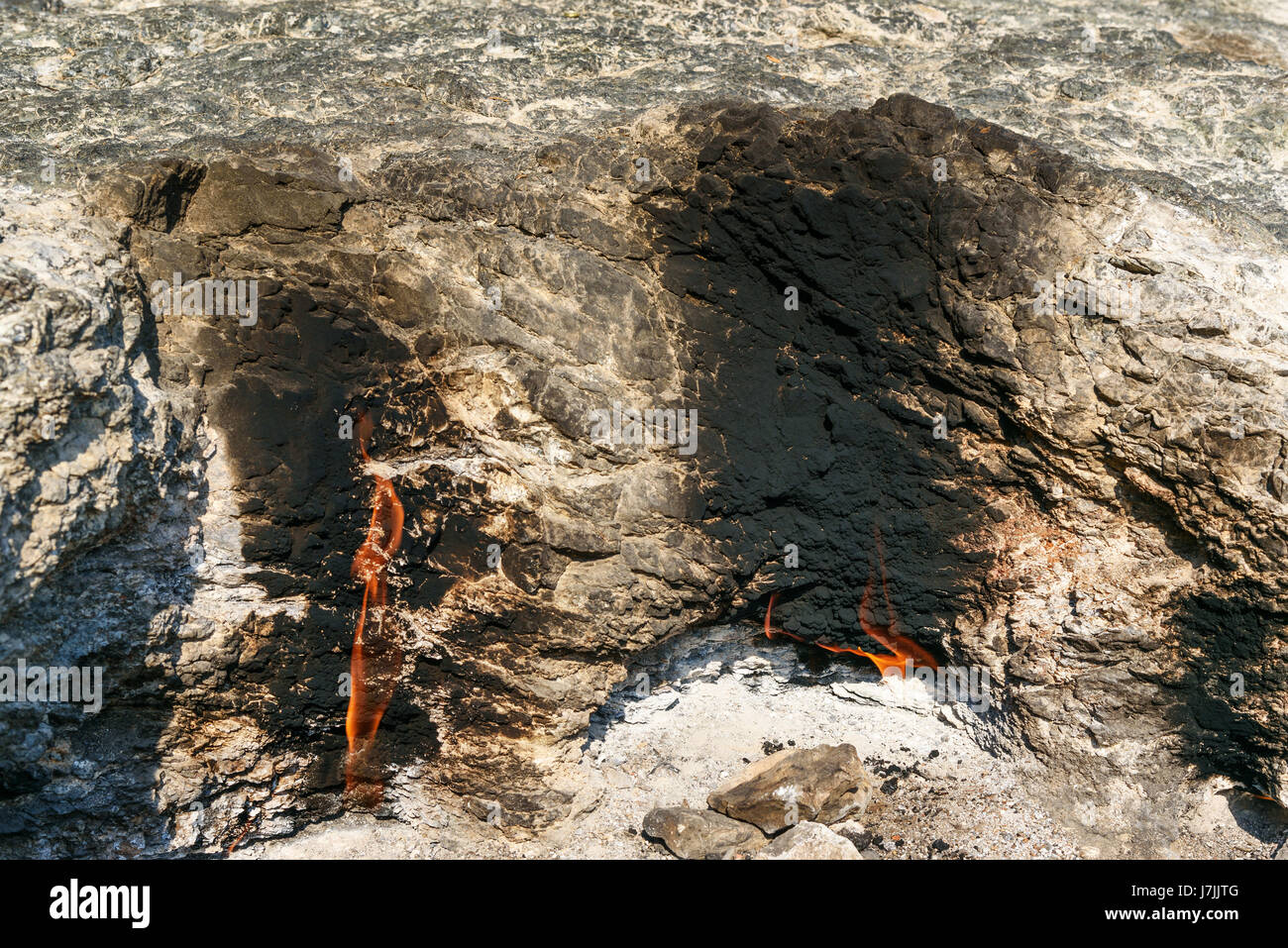 Flames of Chimaera Mount from the ground. Fire from natural gas in the ...