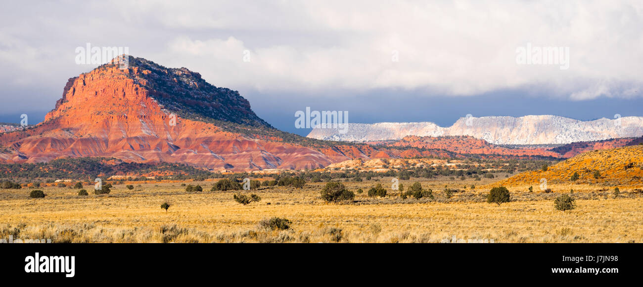 The badlands of Utah are shown here in dramatic lightning Stock Photo ...