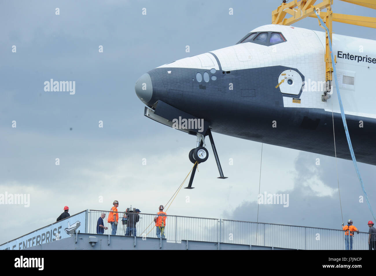 Space Shuttle Enterprise arrives at it's new location aboard the ...