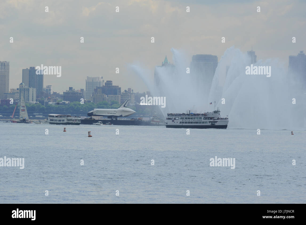 Space Shuttle Enterprise arrives at it's new location aboard the ...