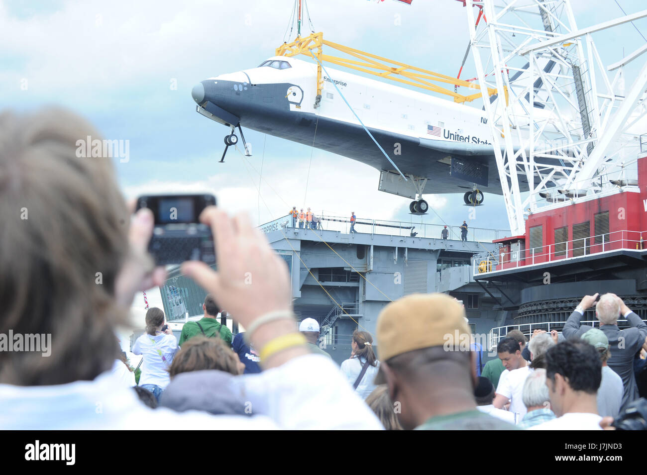 Space Shuttle Enterprise arrives at it's new location aboard the ...
