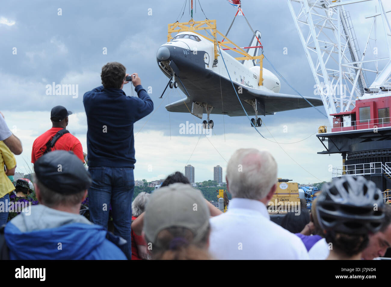 Space Shuttle Enterprise arrives at it's new location aboard the ...
