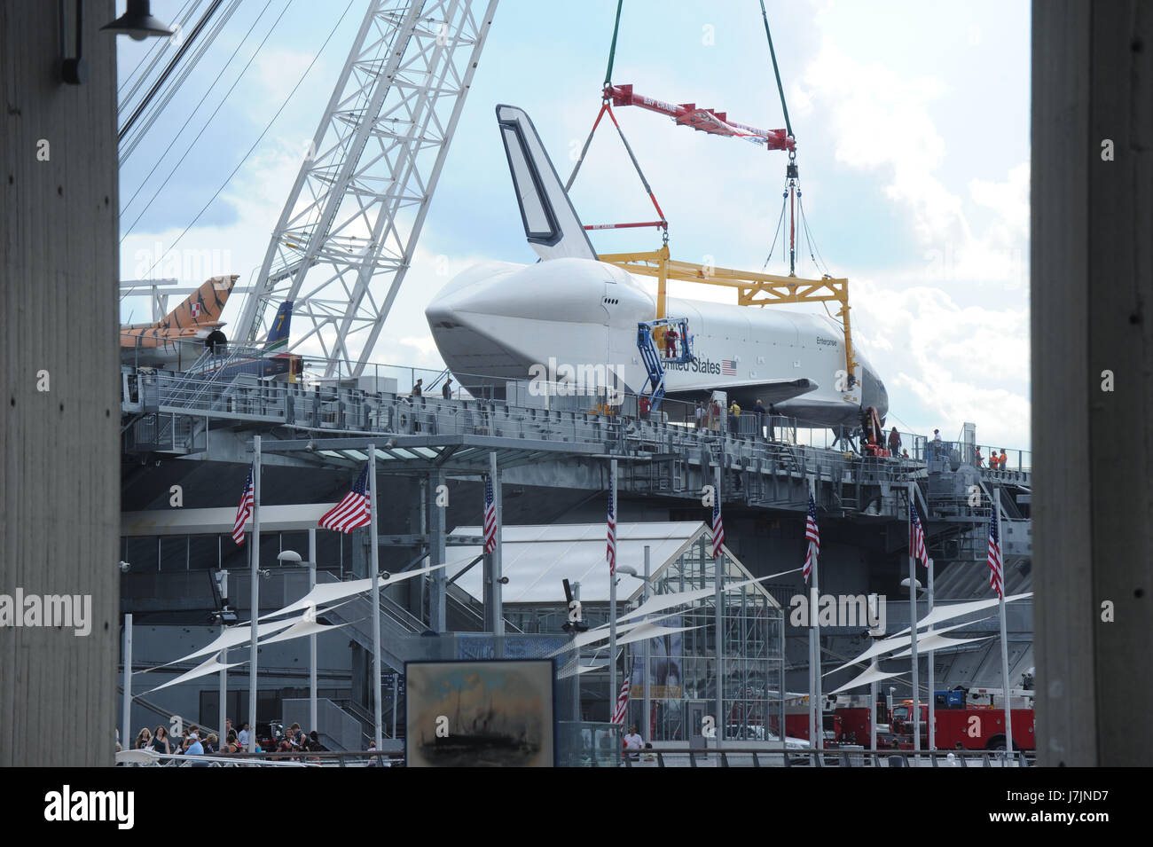 Space Shuttle Enterprise arrives at it's new location aboard the ...