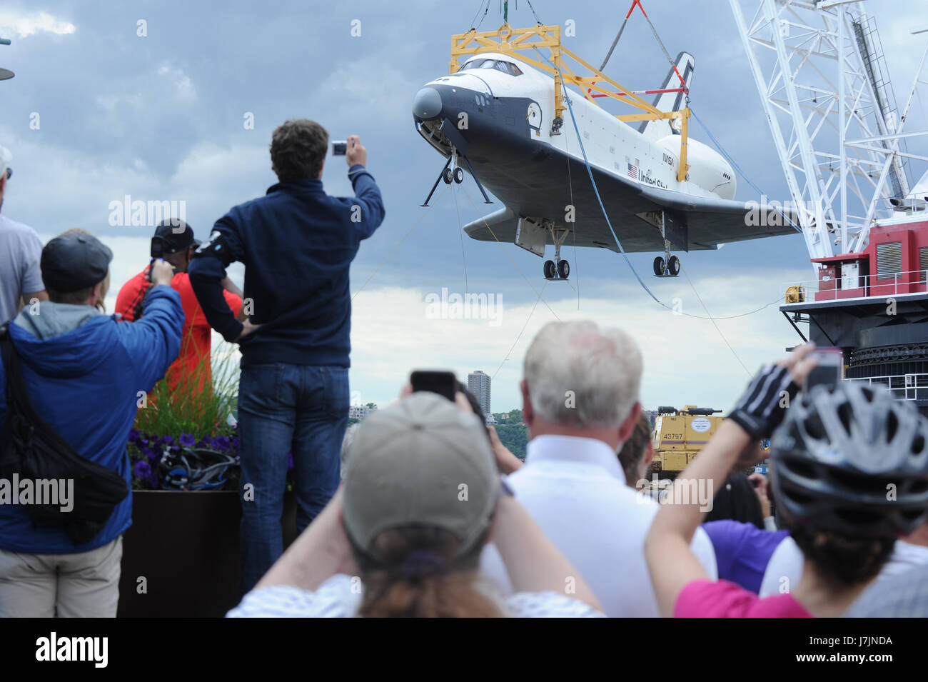 Space Shuttle Enterprise arrives at it's new location aboard the ...