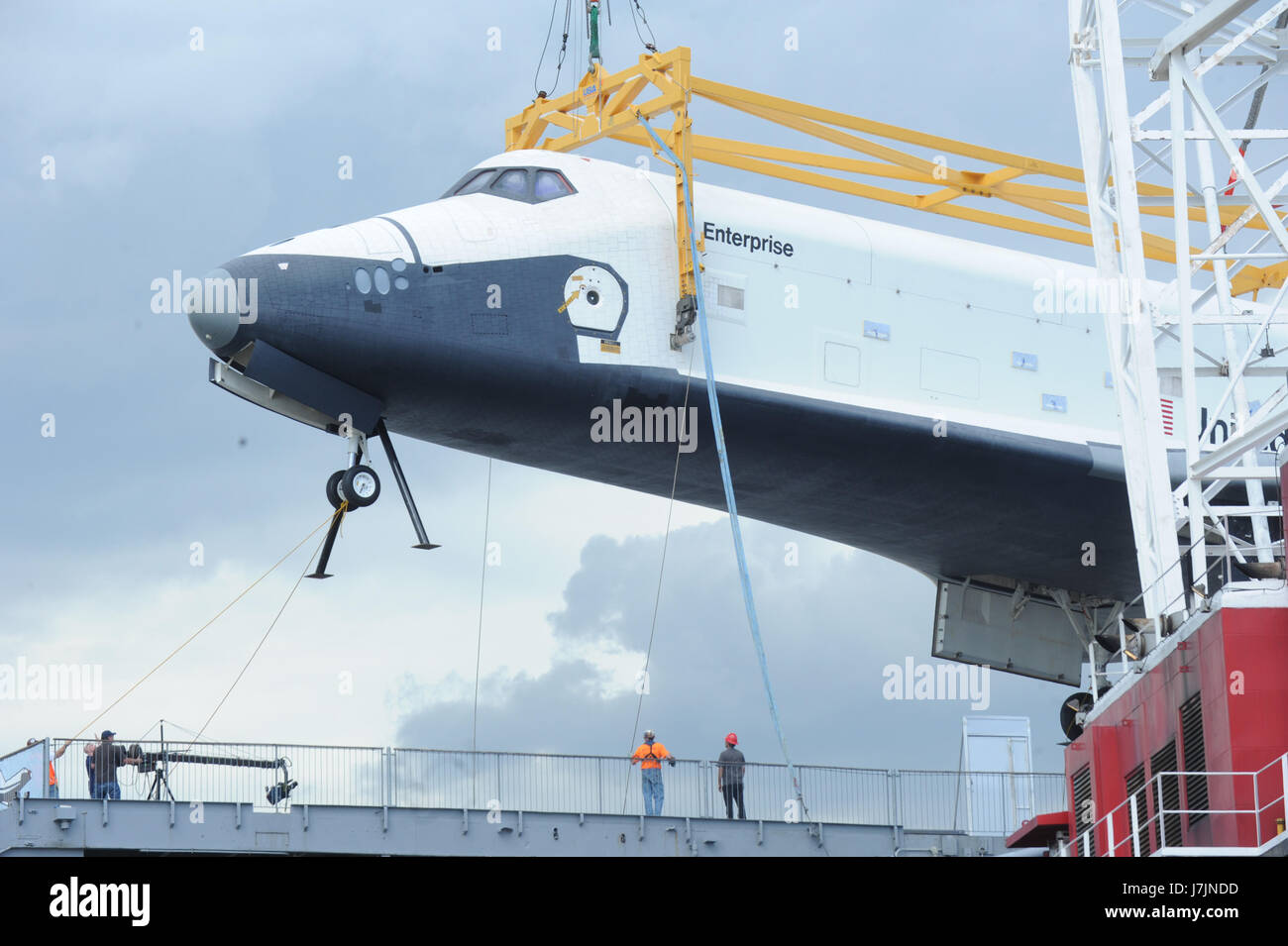 Space Shuttle Enterprise arrives at it's new location aboard the ...