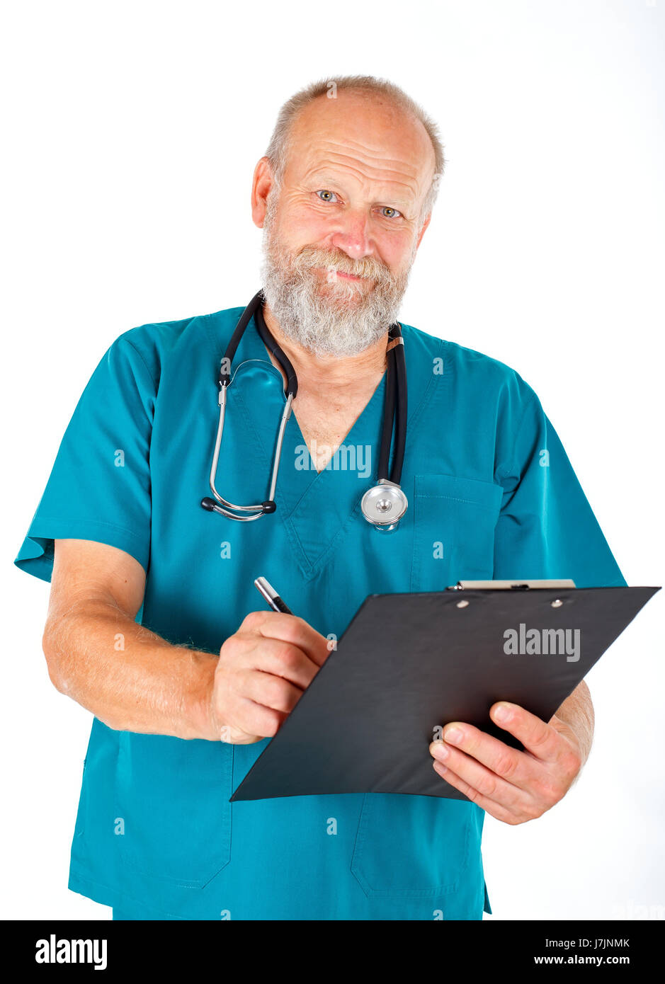 Portrait of a happy male doctor while doing medical check up Stock ...