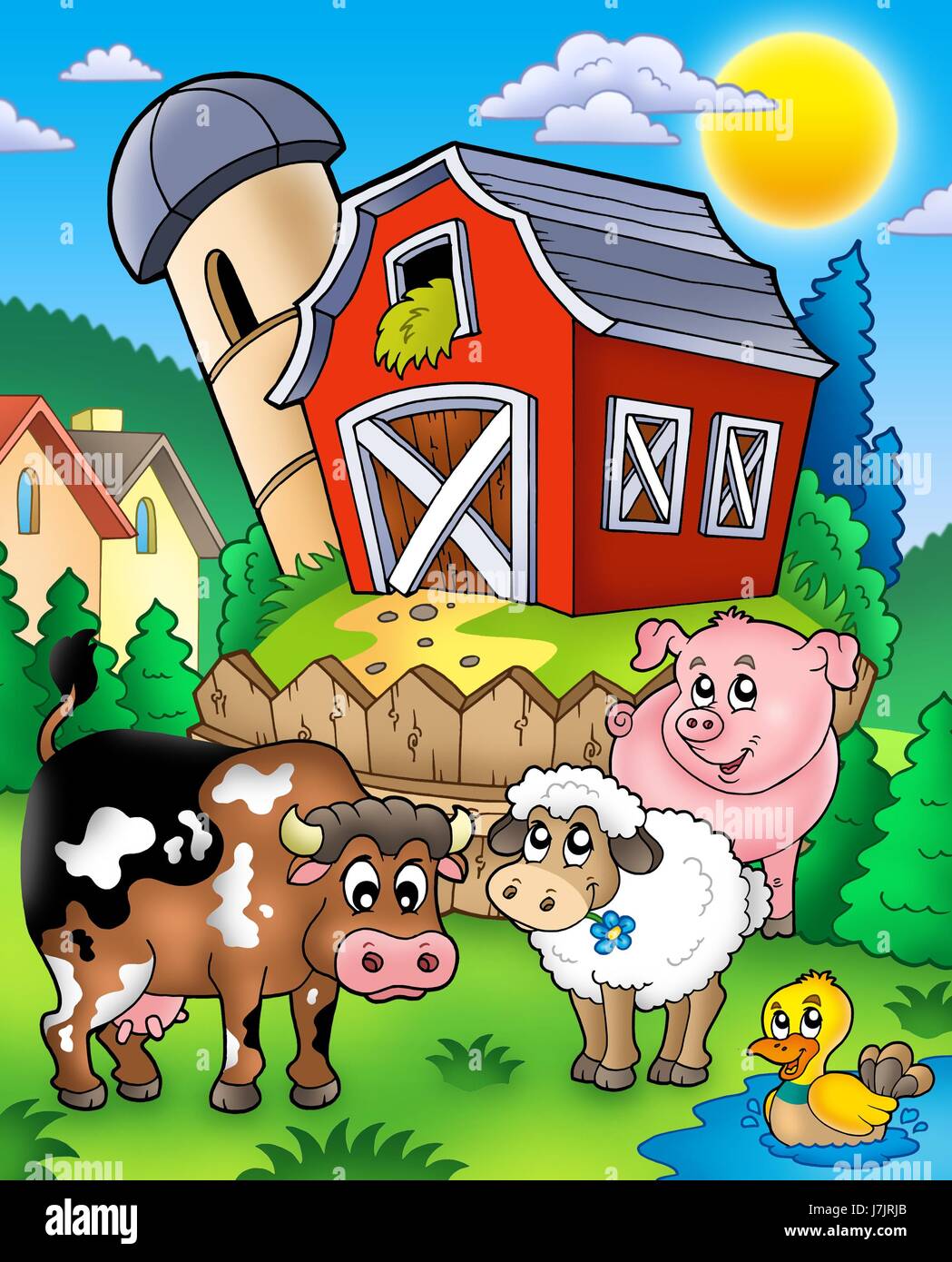 animal mammal bird sheep duck cow barn pig house building tower ...