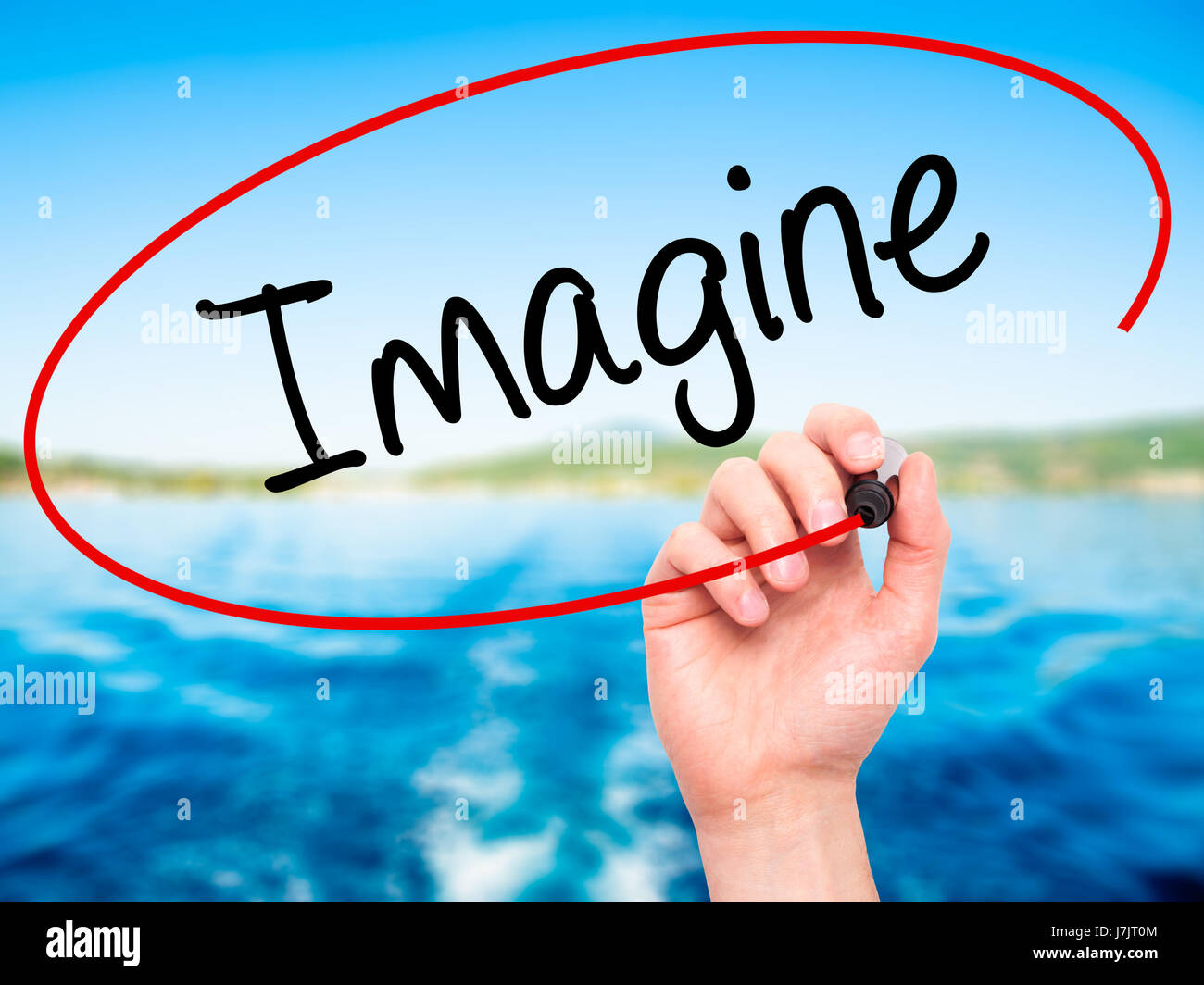 Man Hand writing Imagine with black marker on visual screen. Isolated ...