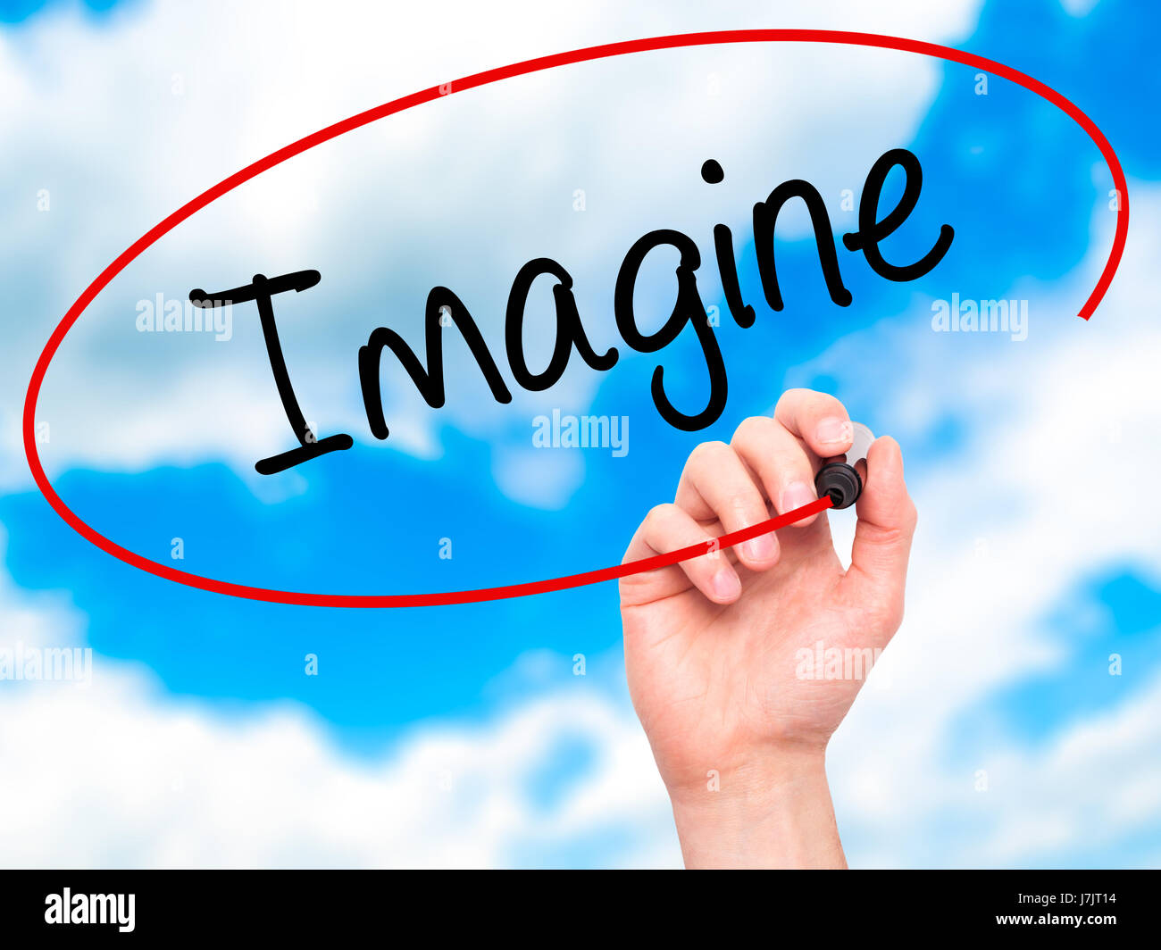 Man Hand writing Imagine with black marker on visual screen. Isolated ...