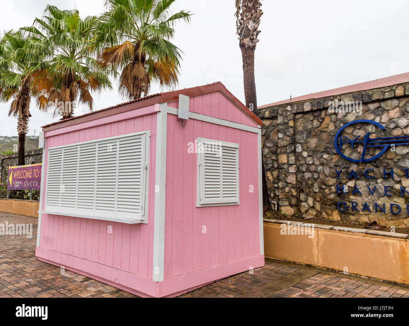 Pink Bungalow in Yacht Basin Stock Photo - Alamy
