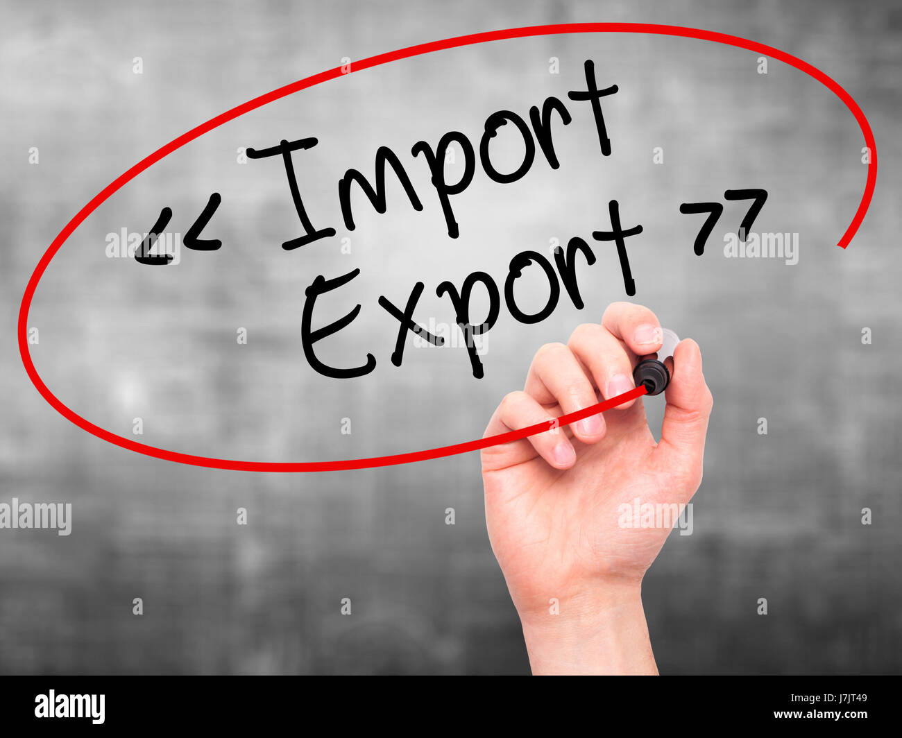 Man Hand writing Import - Export with black marker on visual screen ...