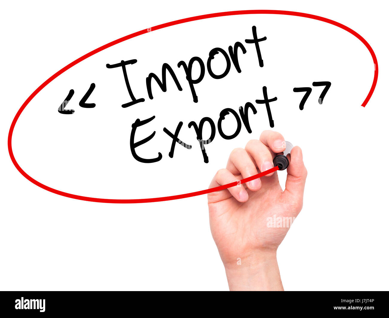 Man Hand writing Import - Export with black marker on visual screen ...